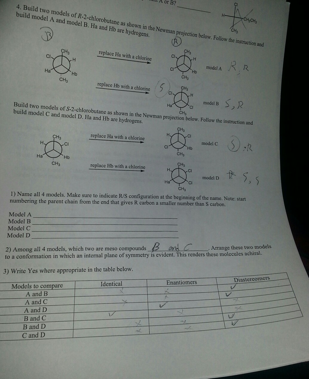 Solved or B? 4. Build two models of R-2-chlorobutane as | Chegg.com