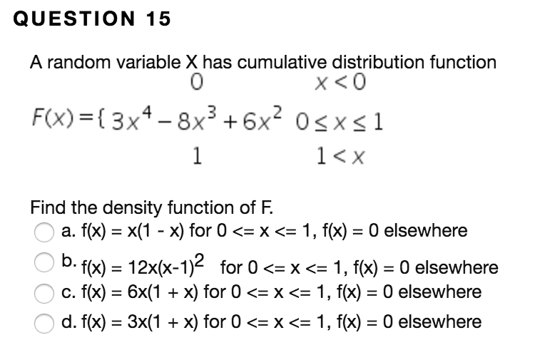 Solved A random variable X has cumulative distribution | Chegg.com