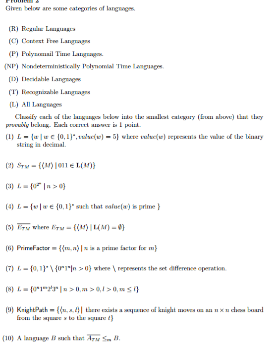 Solved Given below are some categories of languages. (R) | Chegg.com