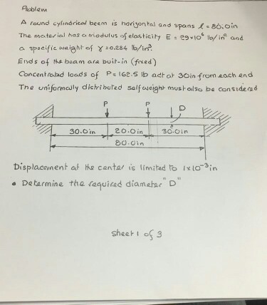 Solved A round cylindrical beam is horizontal and spans l = | Chegg.com