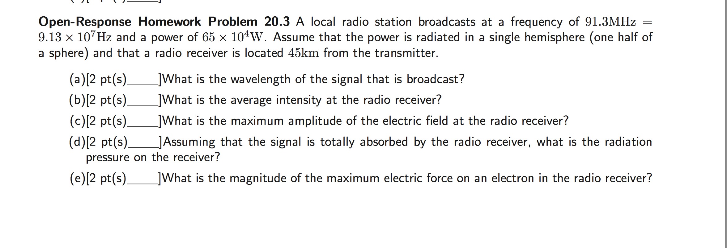 Solved Open-Response Homework Problem A local radio station | Chegg.com