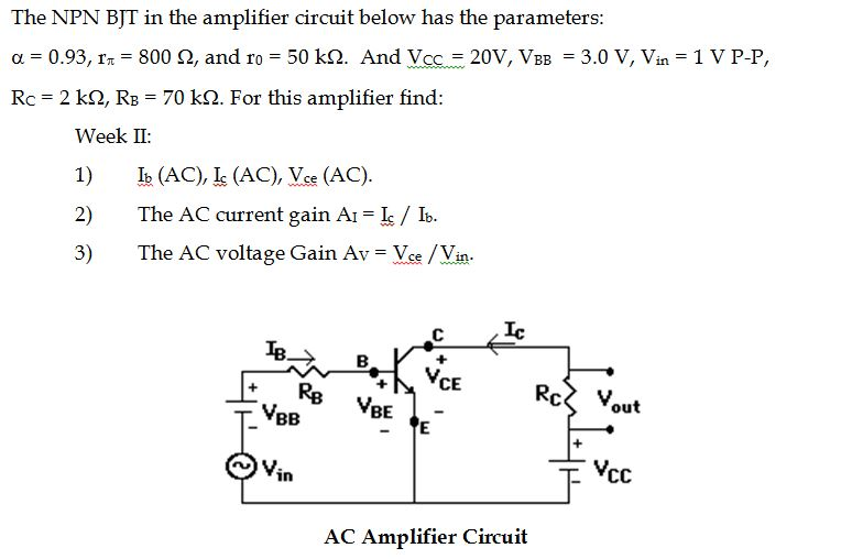 The NPN BJT in the amplifier circuit below has the | Chegg.com