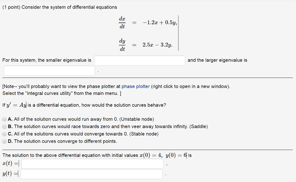 Solved Consider the system of differential equations dx/dt = | Chegg.com