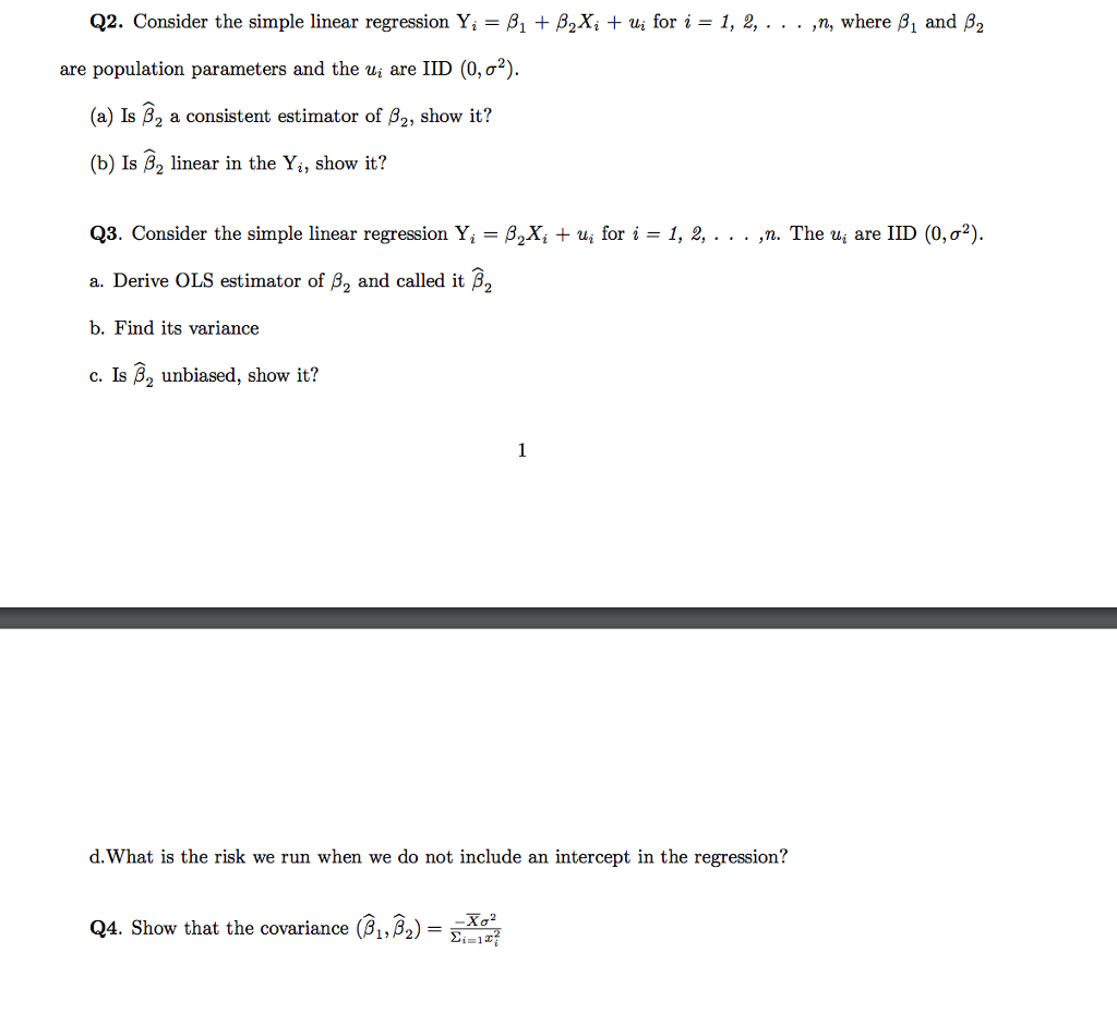 Solved Consider the simple linear regression Y_i = beta_1 + | Chegg.com