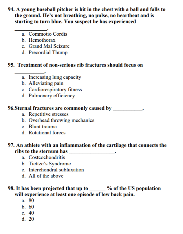Solved 94. A young baseball pitcher is hit in the chest with | Chegg.com