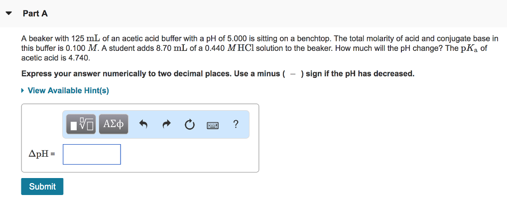 Solved PartA A beaker with 125 mL of an acetic acid buffer | Chegg.com