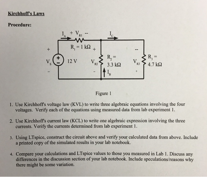 Solved Kirchhoff s Laws Procedure: I, V 12 V VRS 3.3 kQ 4.7 | Chegg.com