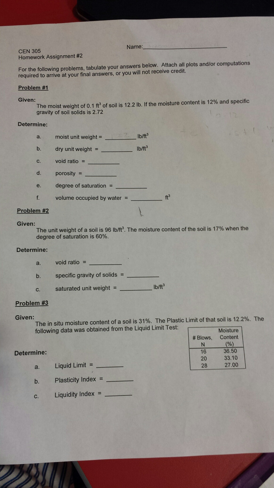 Solved For the following problems, tabulate your answers | Chegg.com