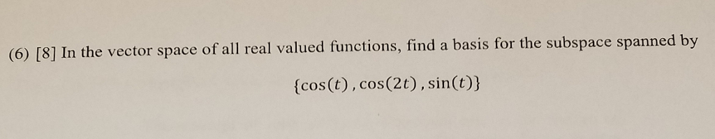 Solved In the vector space of all real valued functions, | Chegg.com