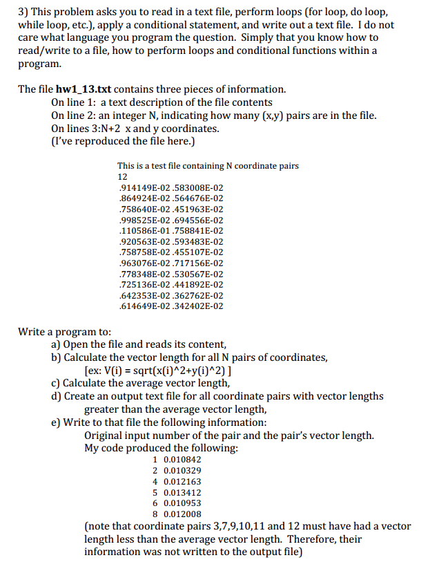 Solved This problem asks you to read in a text file, perform | Chegg.com