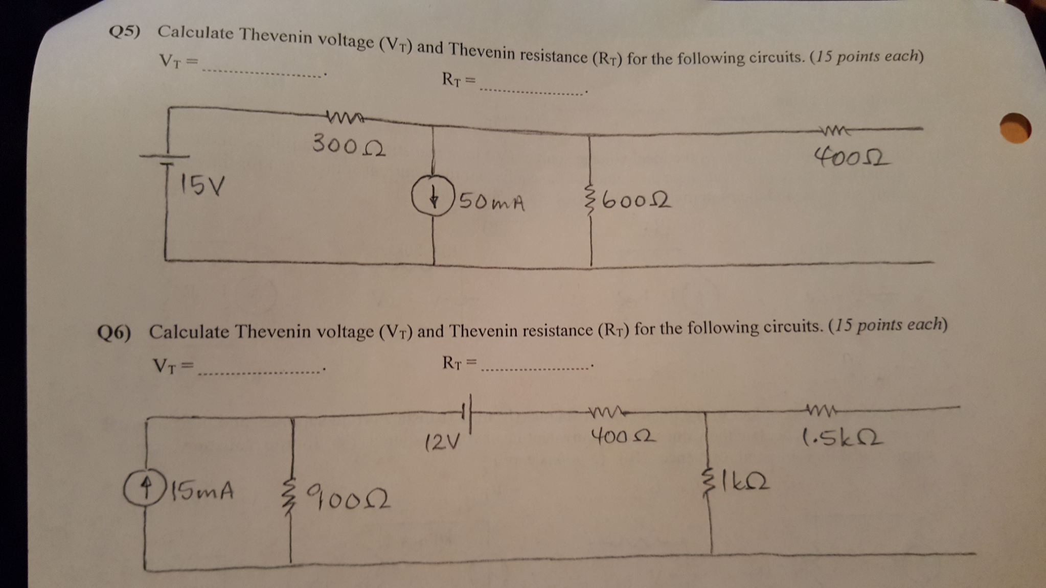 Solved Calculate Thevenin voltage (V_T) and Thevenin | Chegg.com