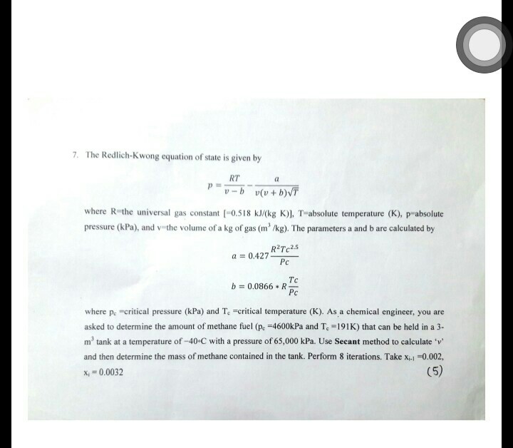 Solved The Redlich-Kwong equation of state is given by p = | Chegg.com