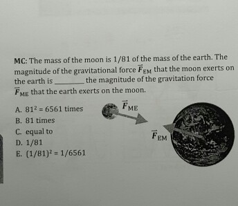 Solved The mass of the moon is 1/81 of the mass of the | Chegg.com