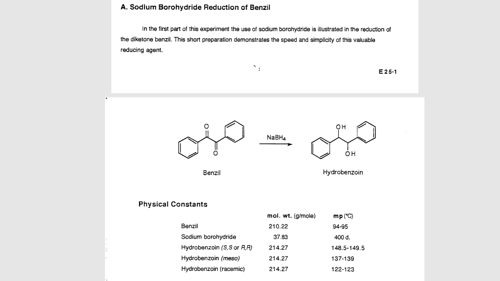Solved A. Sodlum Borohydride Reduction of Benzil In the | Chegg.com