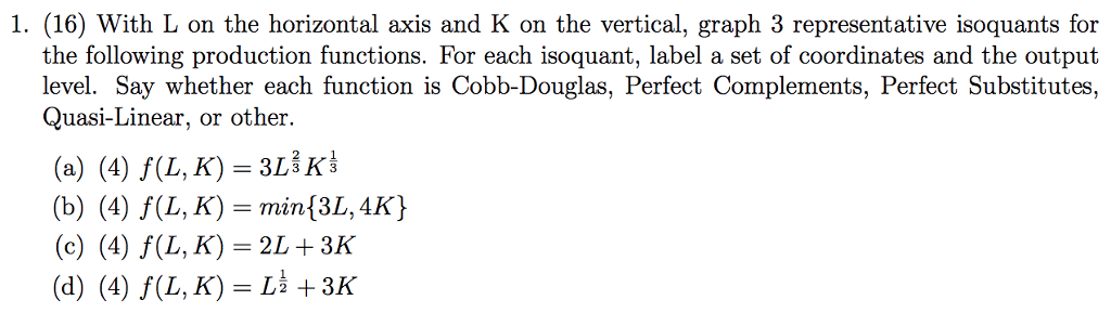 Solved 1. (16) With L on the horizontal axis and K on the | Chegg.com
