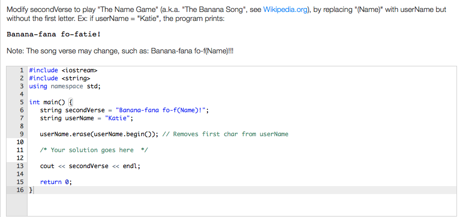 Solved Modify secondVerse to play "The Name Game" (a.k.a. | Chegg.com