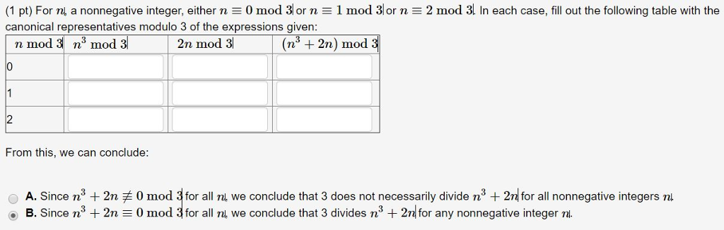 Solved For N A Nonnegative Integer Either N Equiv 0 Mod 3 