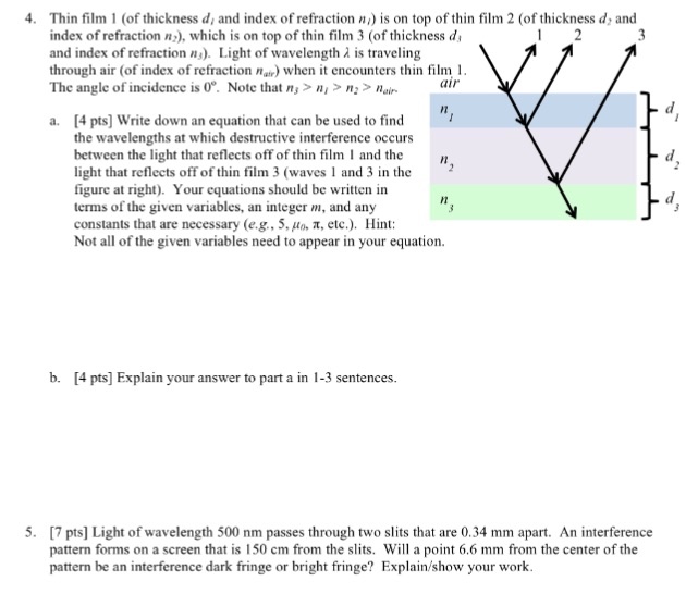 Solved Thin film1 (of thickness d_1, and index of refraction | Chegg.com