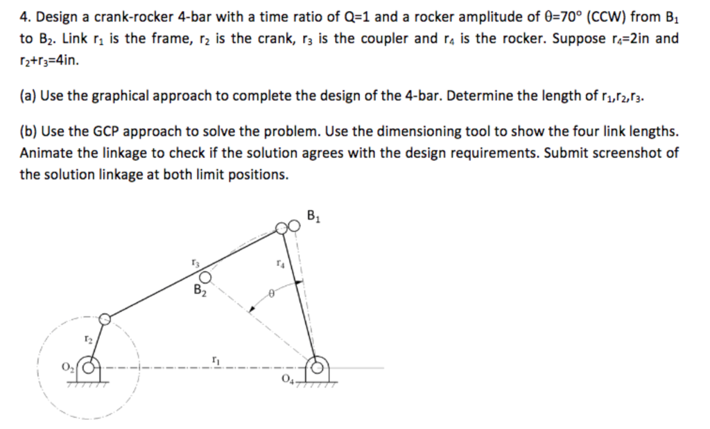 Solved 4, Design a crank-rocker 4-bar with a time ratio of | Chegg.com