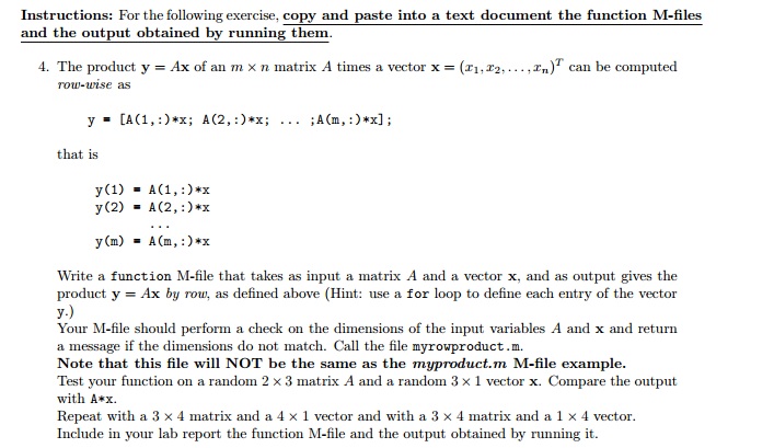 Solved ***USING MATLAB***The product y = Ax of an m × n | Chegg.com