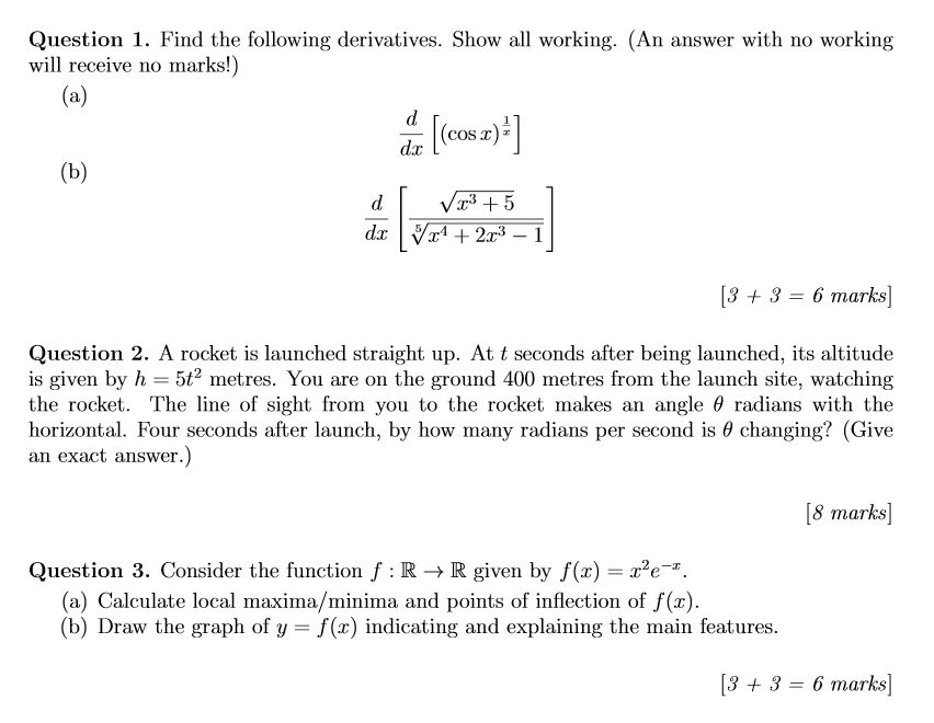 Solved Find the following derivatives. Show all working. (An | Chegg.com