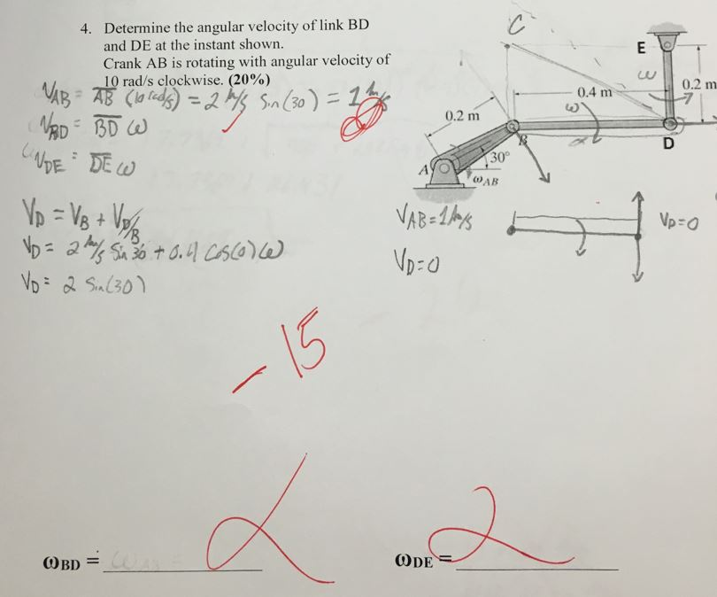 Solved Determine the angular velocity of link BD and DE at | Chegg.com