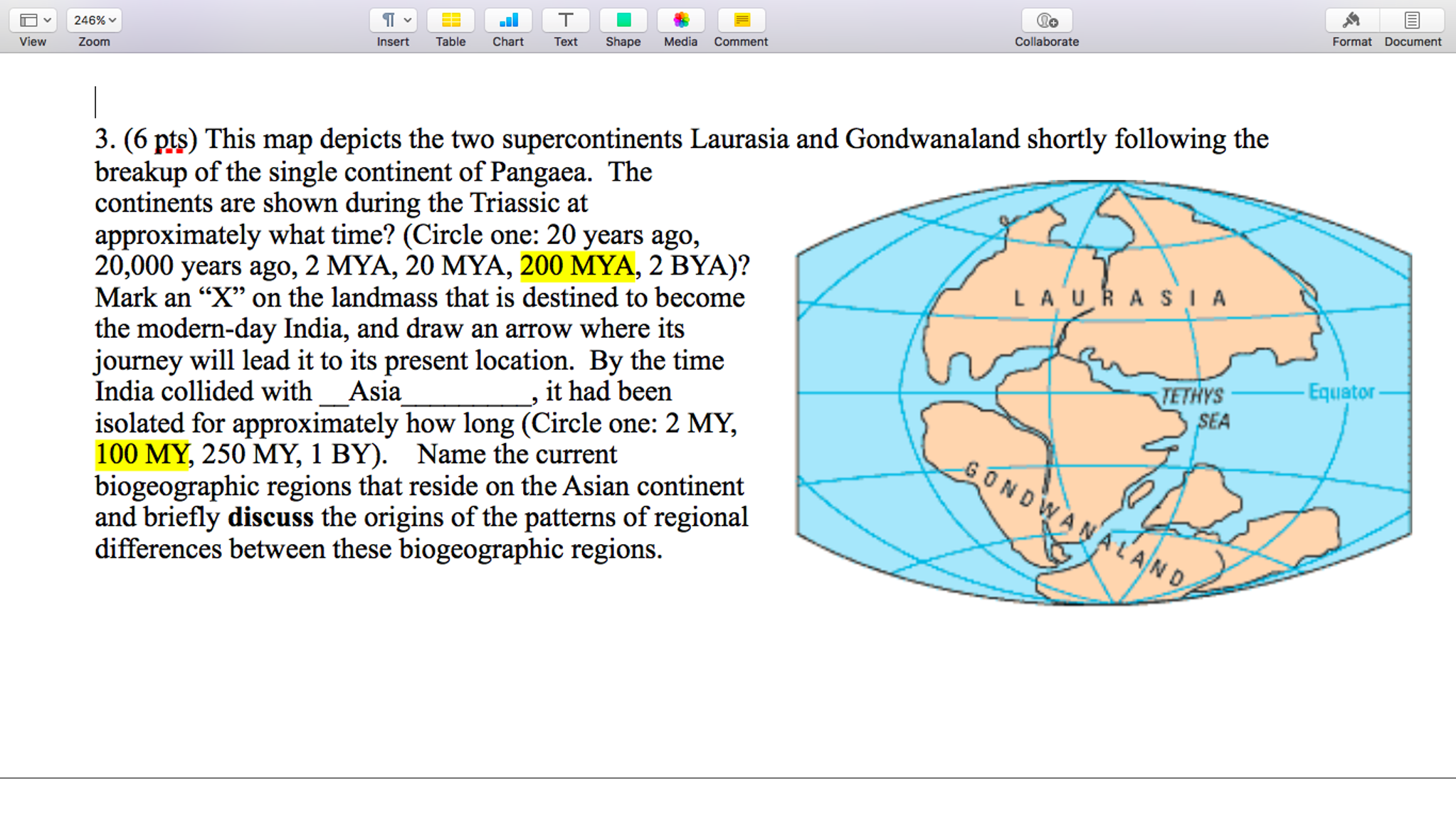 This map depicts the two supercontinents Laurasia and | Chegg.com