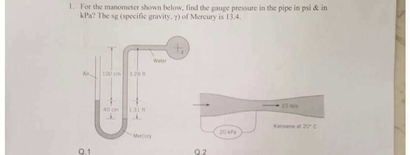 Solved For the manometer shown below, find the gauge | Chegg.com
