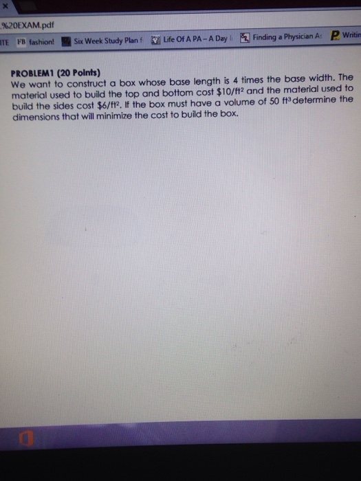 Solved We want to construct a box whose base length is 4 | Chegg.com