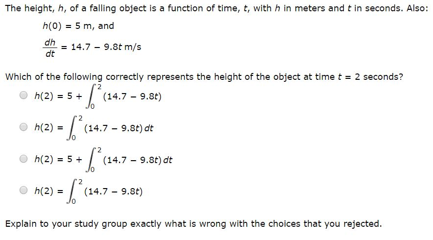Solved The Height H Of A Falling Object Is A Function Of