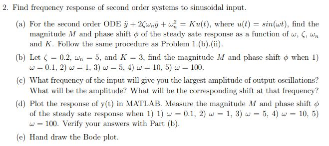 Solved 2. Find frequency response of second order systems to | Chegg.com