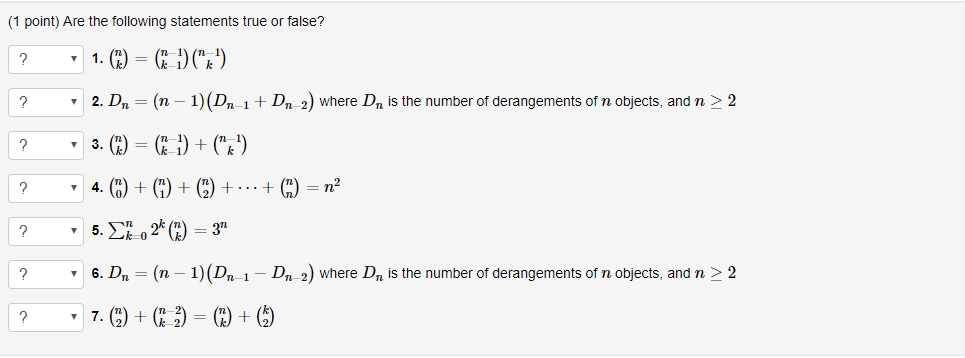Solved (1 point) Are the following statements true or false? | Chegg.com