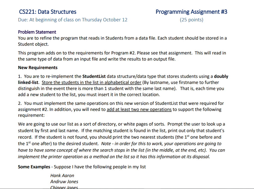 CS221: Data Structures Due: At beginning of class on | Chegg.com