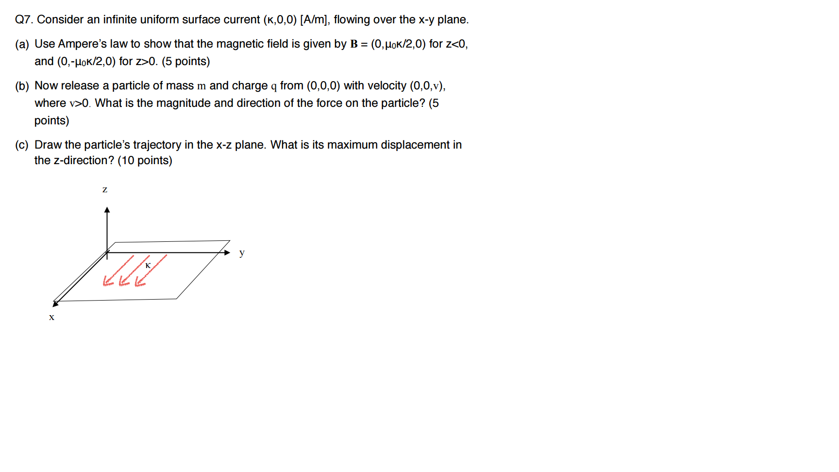Solved Consider an infinite uniform surface current (k, 0, | Chegg.com