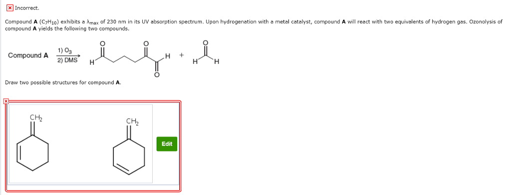 Solved Compound A (C7H10) exhibits a λmax of 230 nm in its | Chegg.com