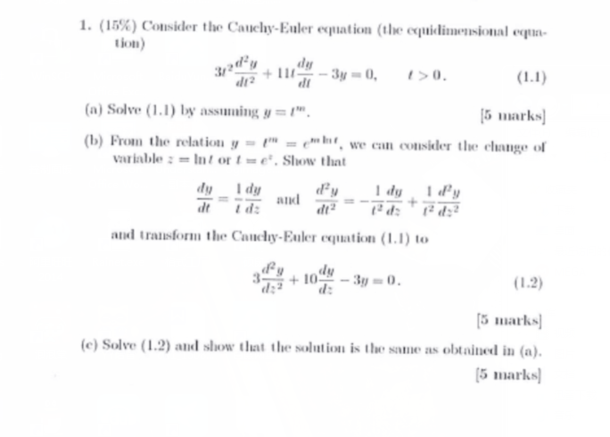 Solved Consider The Cauchy Euler Equation The
