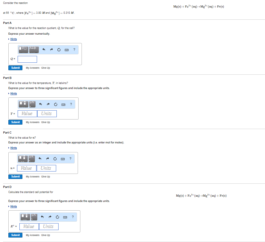Solved What is the value for the reaction quotient, Q, for | Chegg.com