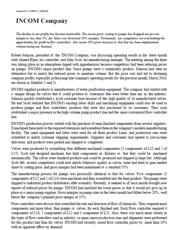 Solved Adapted trom ROBERT S KAPLAN INCOM Company The | Chegg.com