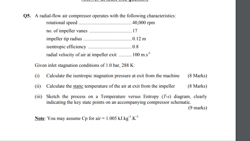 Solved Q5. A radial-flow air compressor operates with the | Chegg.com