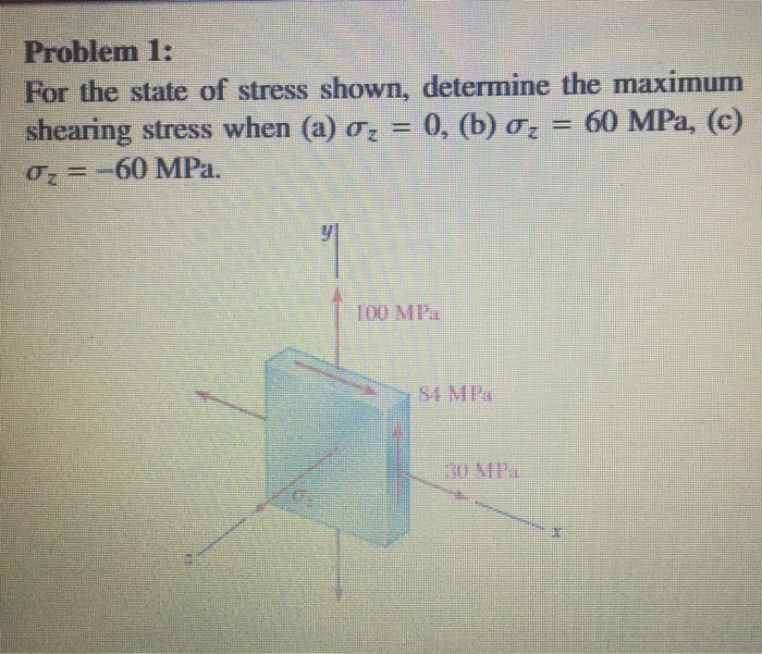 Solved For the state of stress shown, determine the maximum | Chegg.com