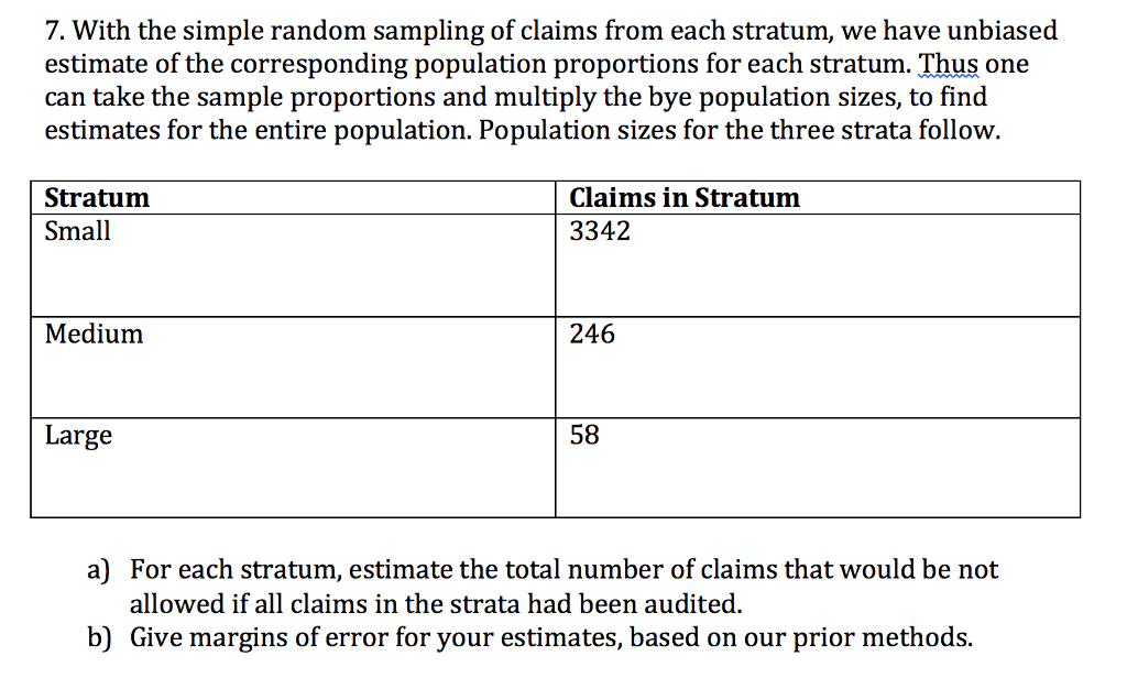 With the simple random sampling of claims from each | Chegg.com