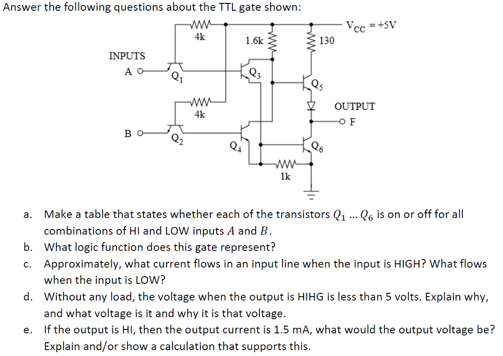 Solved Answer the following questions about the TTL gate | Chegg.com