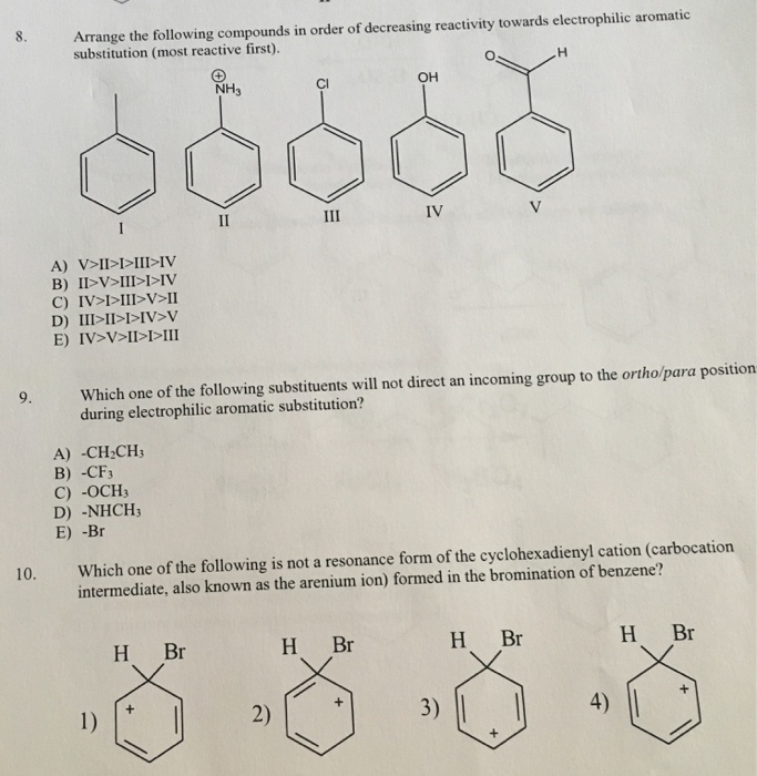 Solved Arrange the following compounds in order of | Chegg.com