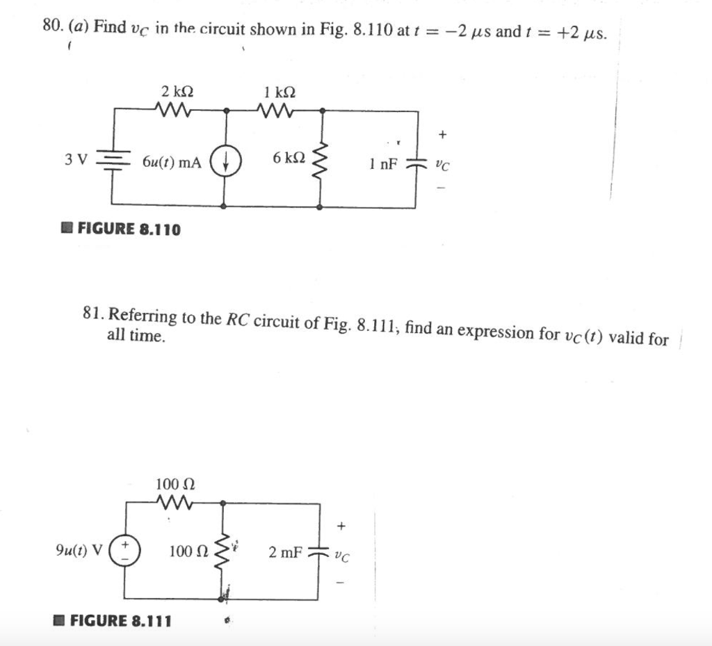 Solved 80. (a) Find vc in the circuit shown in Fig. 8.110 at | Chegg.com