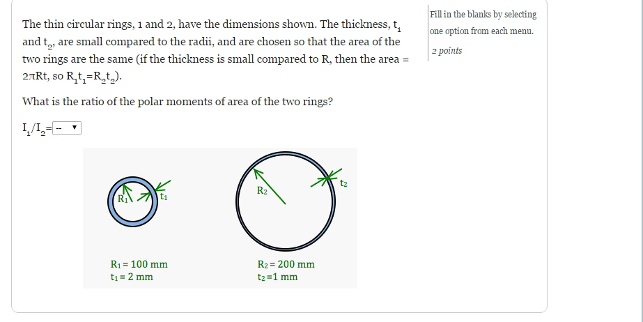 Solved The thin circular rings, l and 2, have the dimensions | Chegg.com