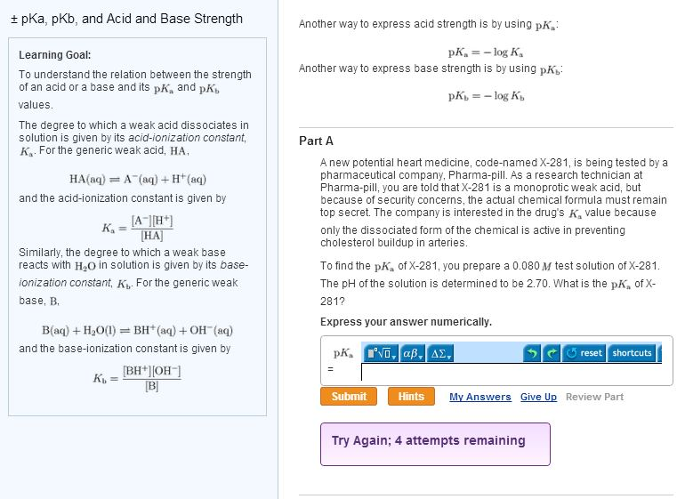 pKa, pKb, and Acid and Base Strength Learning | Chegg.com