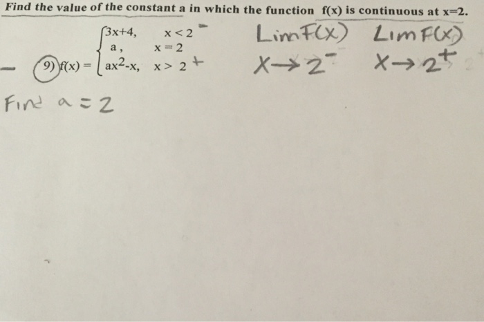 Solved Find the value of the constant a in which the | Chegg.com