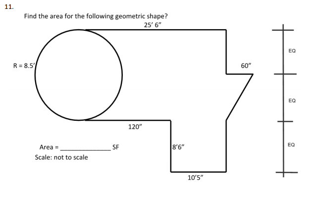 Solved Find the area for the following geometric shape? 25' | Chegg.com