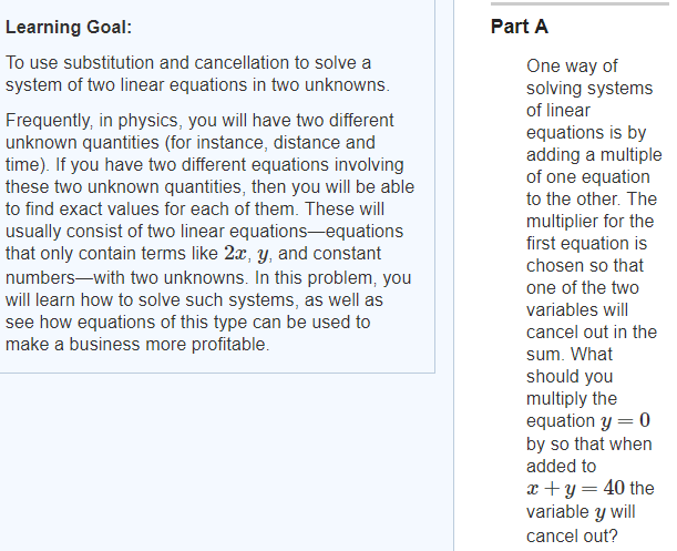 Solved Learning Goal Part A To use substitution and | Chegg.com
