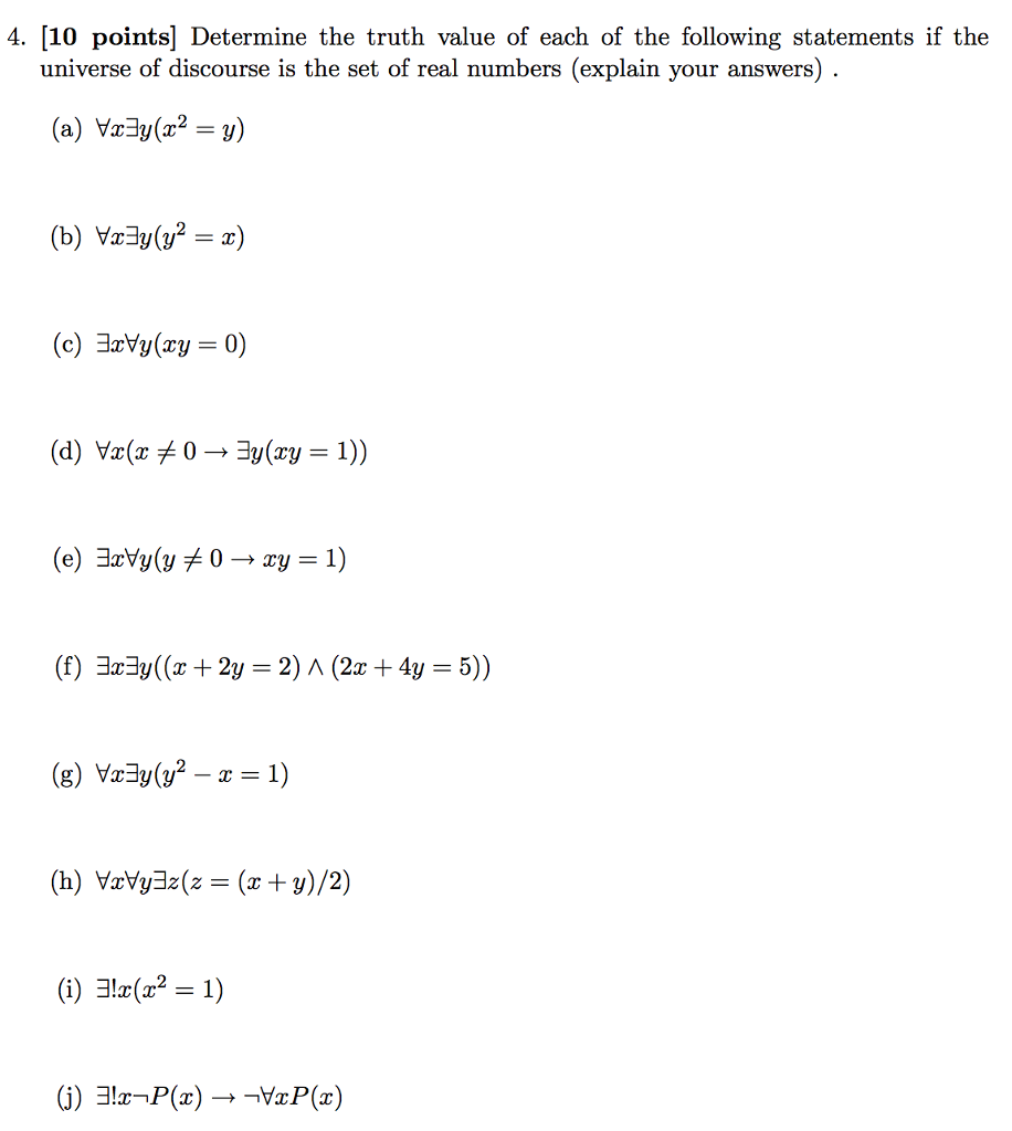 Solved Determine The Truth Value Of Each Of The Following